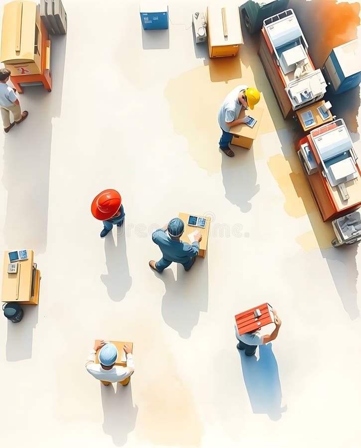 Warehouse Workers with Top View Stock Image - Image of factory ...