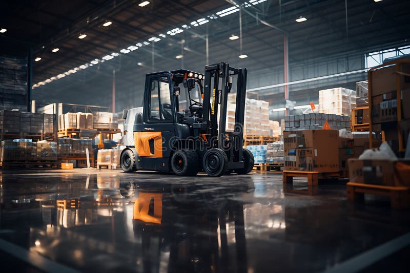 Warehouse Workers Using Forklift in Warehouse. this is a Freight ...