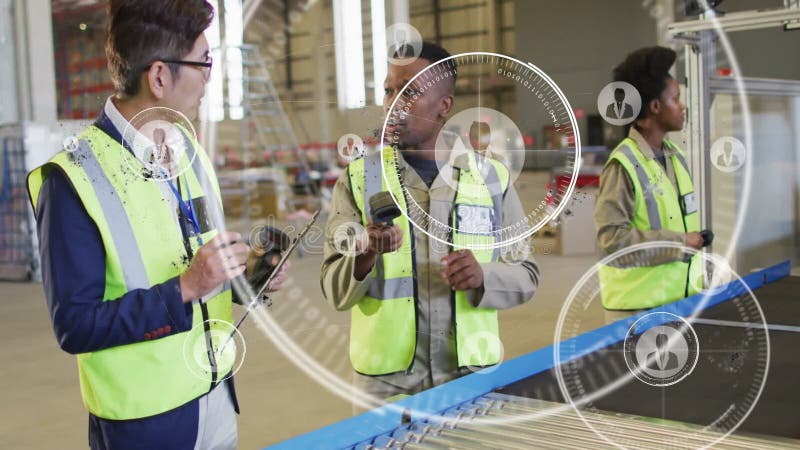 Warehouse Workers Using Handheld Devices with Digital Network Overlay ...