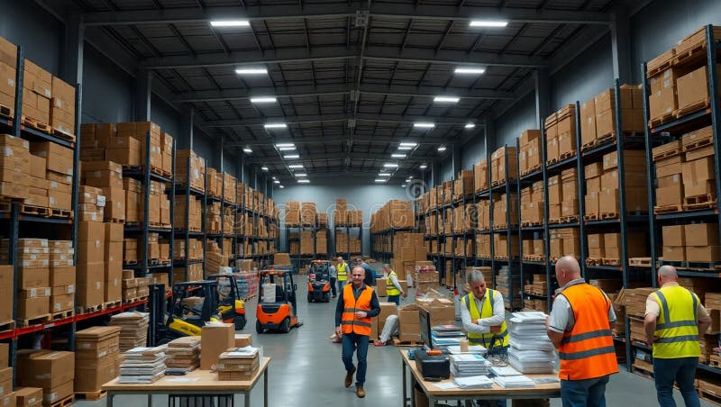 Warehouse Workers Working in a Large Warehouse. this is a Freight ...