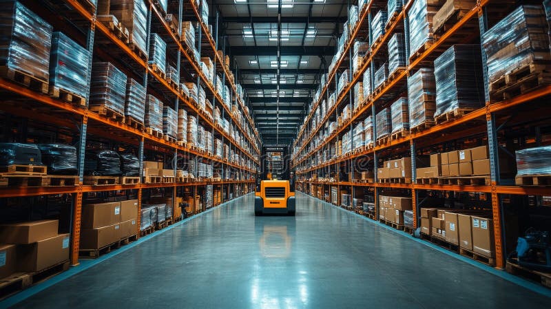 Warehousing Activity with Organized Pallets and a Forklift in a ...