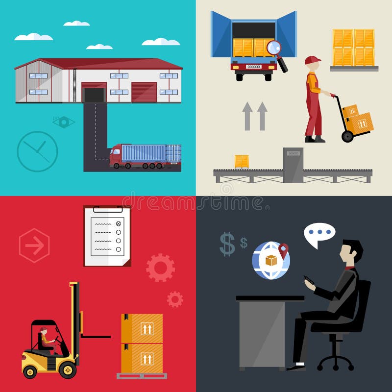 Warehousing and Logistics Processes. Stock Vector - Illustration of ...