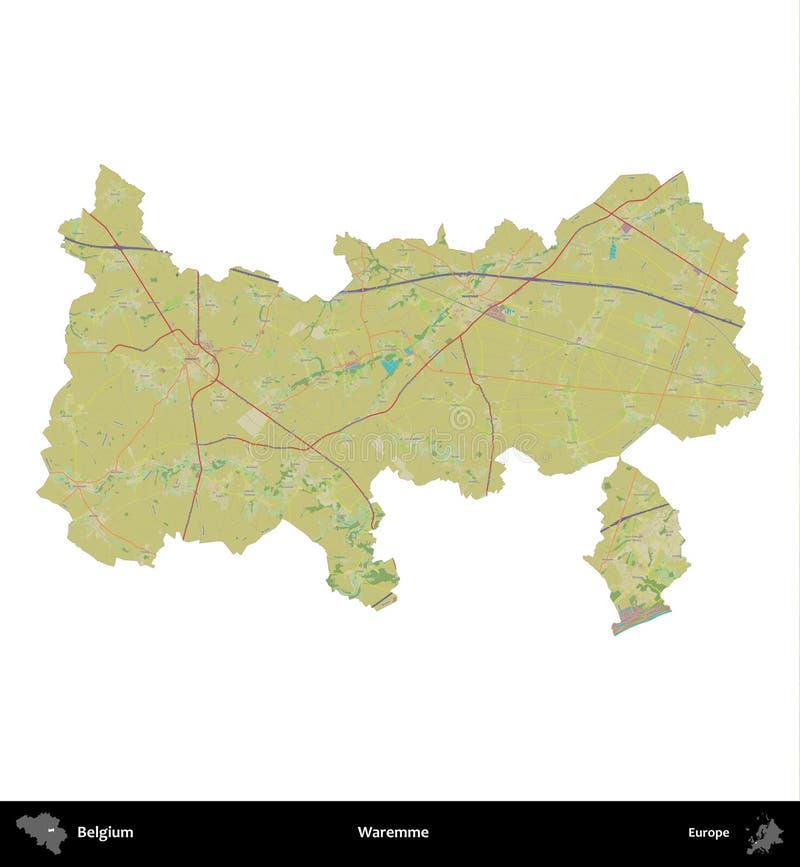 Waremme, Belgium, Isolated on White. Topographic Humanitarian Stock ...