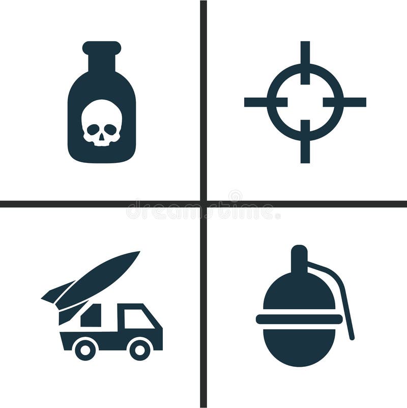 Warfare Icons Set. Collection of Target, Ordnance, Bombshell and Other ...