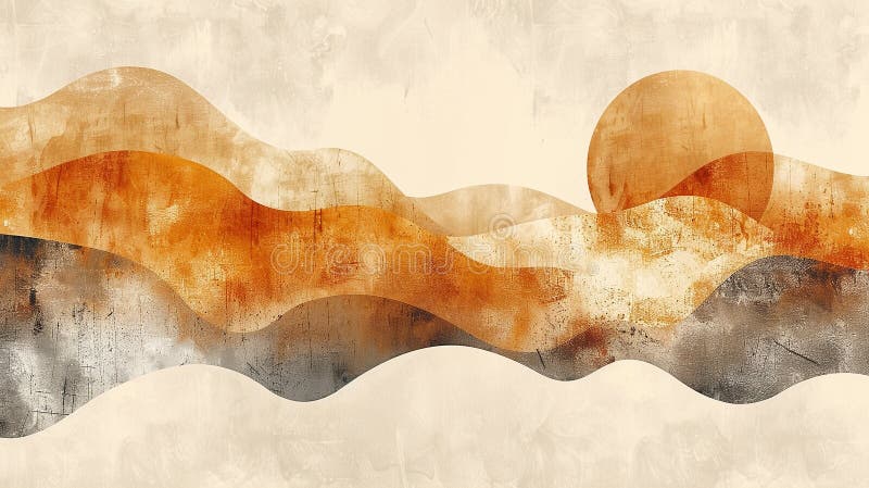 Warm Abstract Landscape with Soft Waves and a Setting Sun at Dusk Stock ...