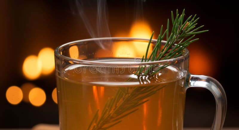 Warm Amber Tea in Glass Mug by Fireplace Stock Illustration ...