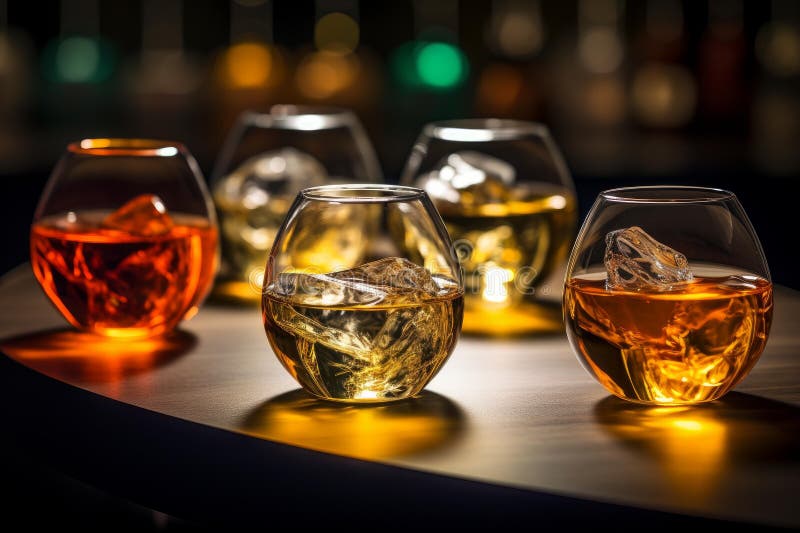 Warm Ambiance with Assorted Spirits in Glasses Stock Image - Image of ...