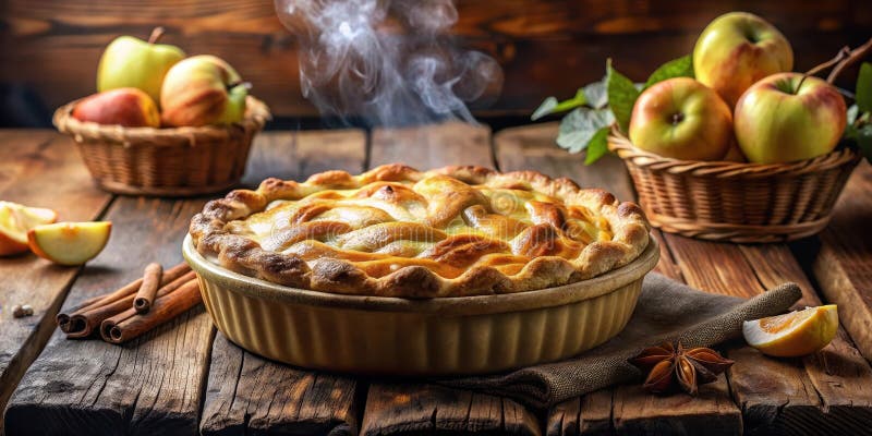 Warm Apple Pie with Cinnamon and Star Anise on Rustic Wooden Table ...