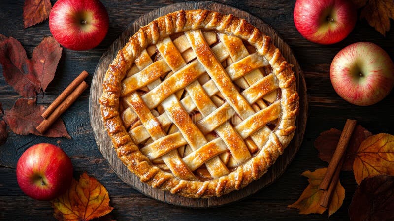 A Warm Apple Pie Featuring a Golden Lattice Crust and Cinnamon Sticks ...