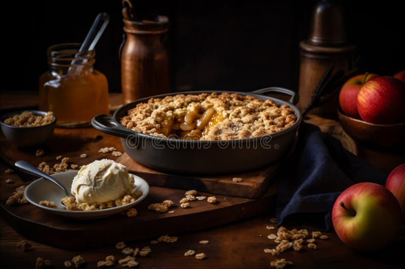 Warm Apple Pie with Flaky Buttery Crust and Scoop of Ice Cream. AI ...