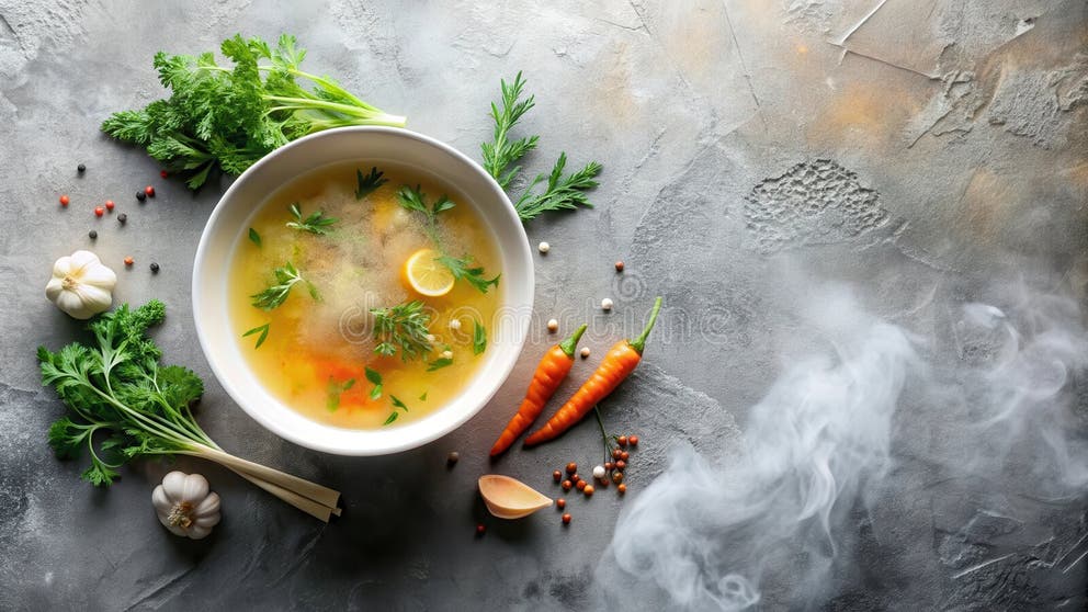 Warm, Aromatic Broth with Fresh Herbs and Spices. Generative AI Stock ...