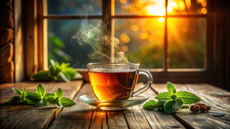 Warm Aromatic Tea by the Window at Sunset. Generative AI Stock ...