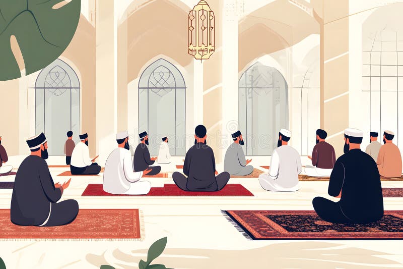 Warm Atmosphere of Eid Prayer: Group of Muslim Men with Prayer Rugs ...