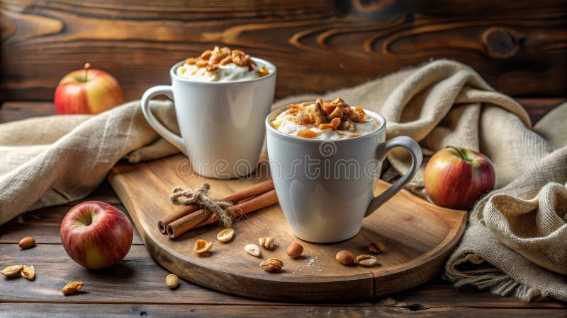 Warm Autumn Beverage with Sweet Toppings and Apples. Generative AI ...