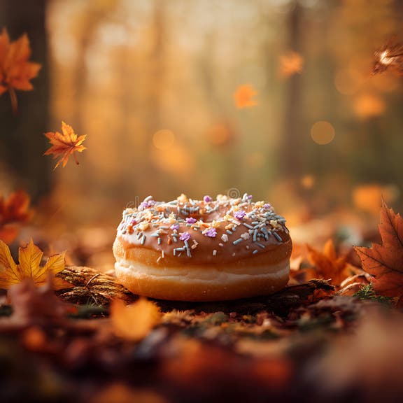 Warm Autumn Forest Ecosystem with Fall Leaves, Donuts Stock ...