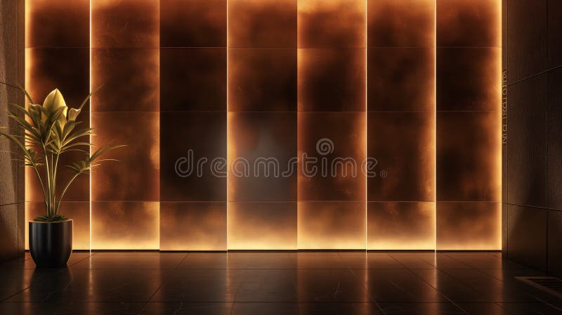 Warm Backlit Wall in a Modern Room Stock Image - Image of golden ...