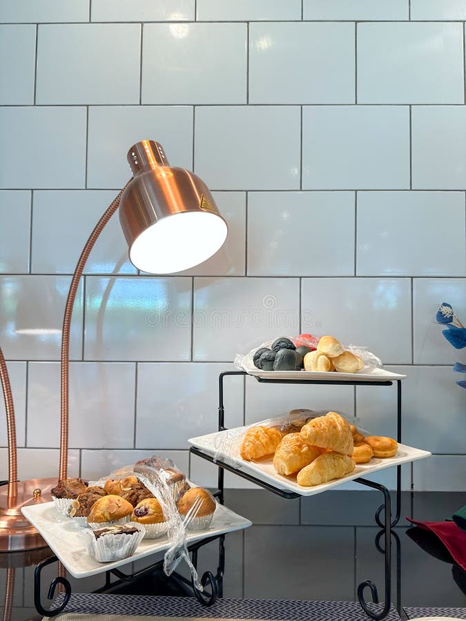 Warm Baking Lamps are on the Table in the Bakery Stock Image - Image of ...