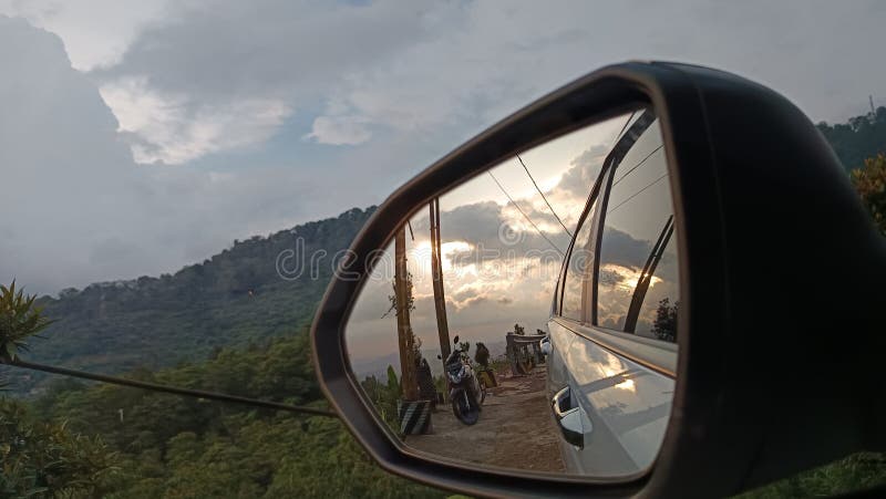 Warm Beautiful Sunset View from Rear Mirror Stock Image - Image of ...