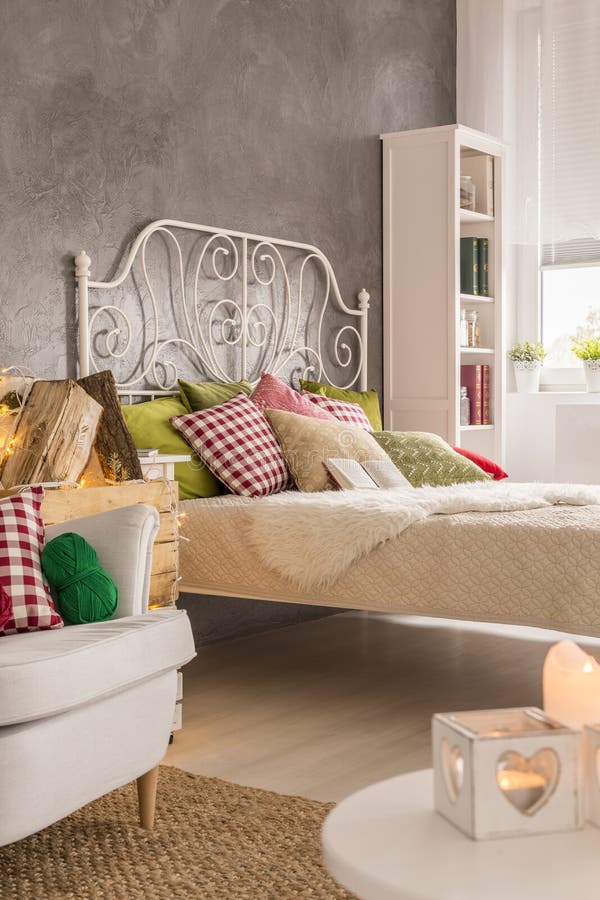 Interior with marital bed stock photo. Image of house - 88478138