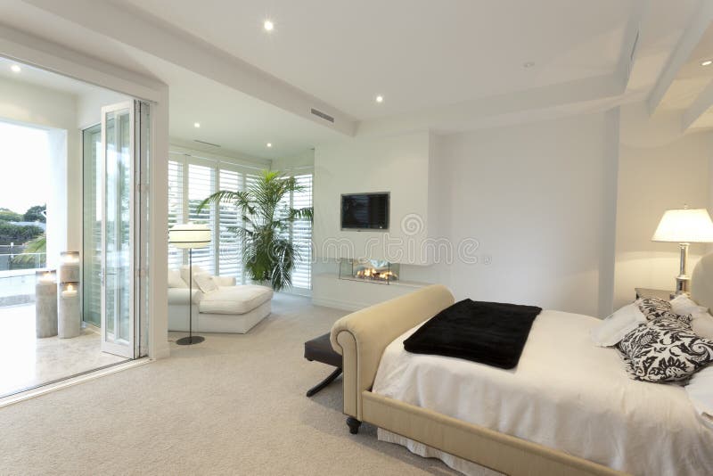 Warm Bedroom with a Terrace Stock Photo - Image of empty, bedroom: 57279482