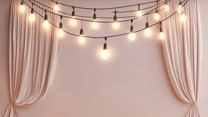 Warm Beige Background,Elegant Drapes,Festive String Lights.Celebration ...