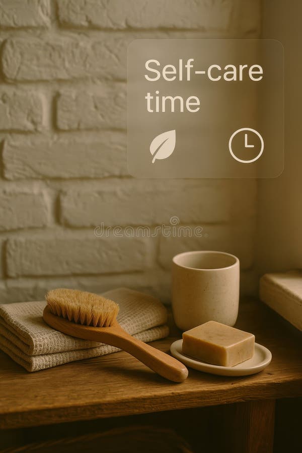 Warm Beige Bathroom Essentials for Mindful Self-care in Natural Morning Light Stock Illustration ...