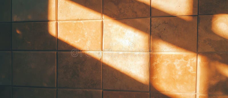 Warm Beige Rectangular Tiles with Textured Surfaces in Sunlight Stock ...