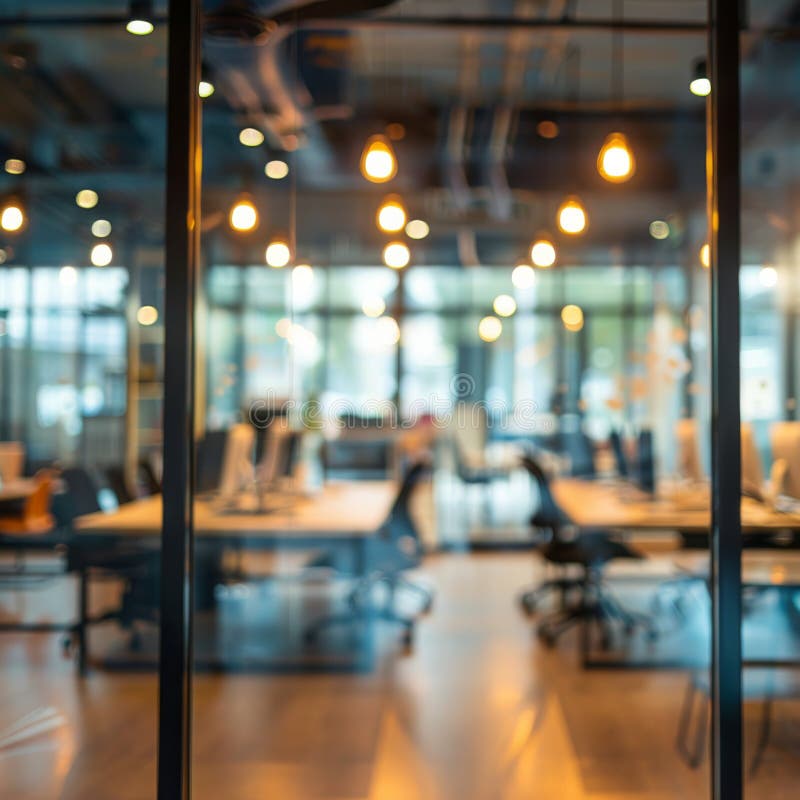 Warm Bokeh Lights in a Cozy Modern Office Interior Stock Illustration ...