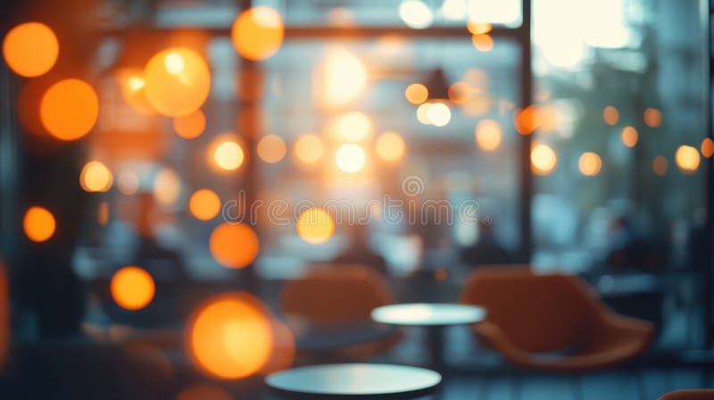 Warm Cafe with Blurred Lights and Cozy Seating in Background Stock ...