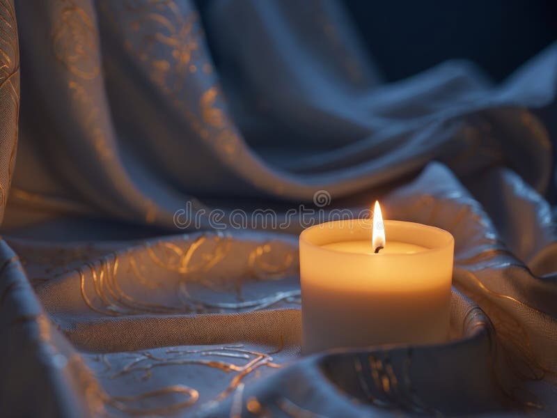 Warm Candle Light on Decorative Fabric Background at Nighttime Stock ...