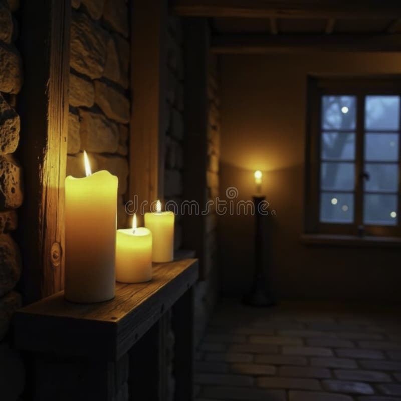 Warm Candlelight Flickers on Rustic Wooden Beams, Fire, Candlelight ...