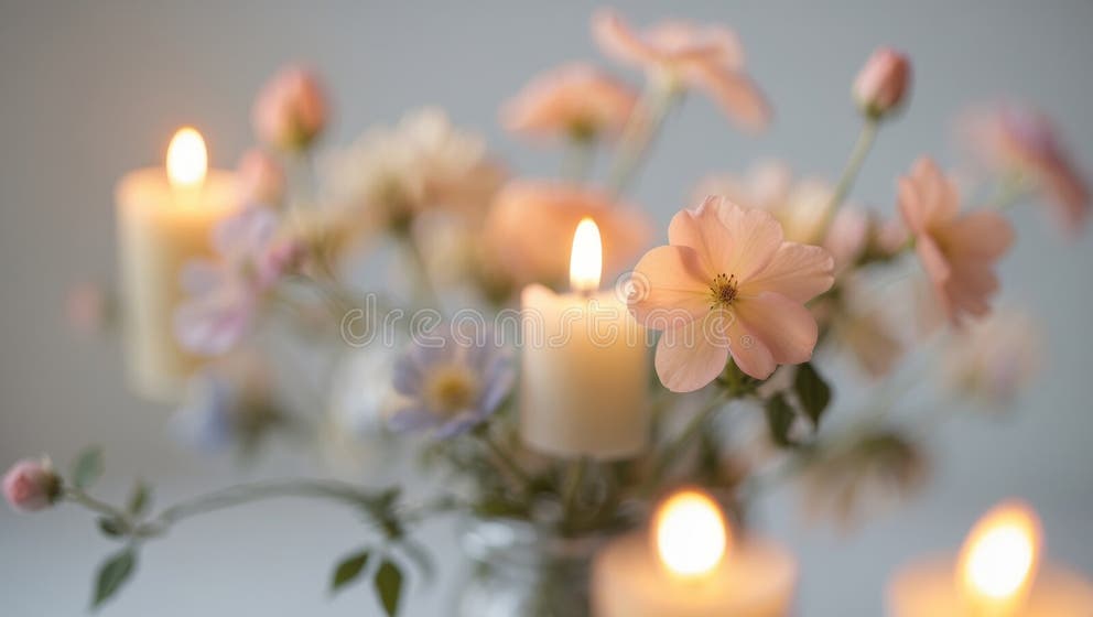 Warm Candlelight with Flowers in Soft Focus Stock Image - Image of warm ...