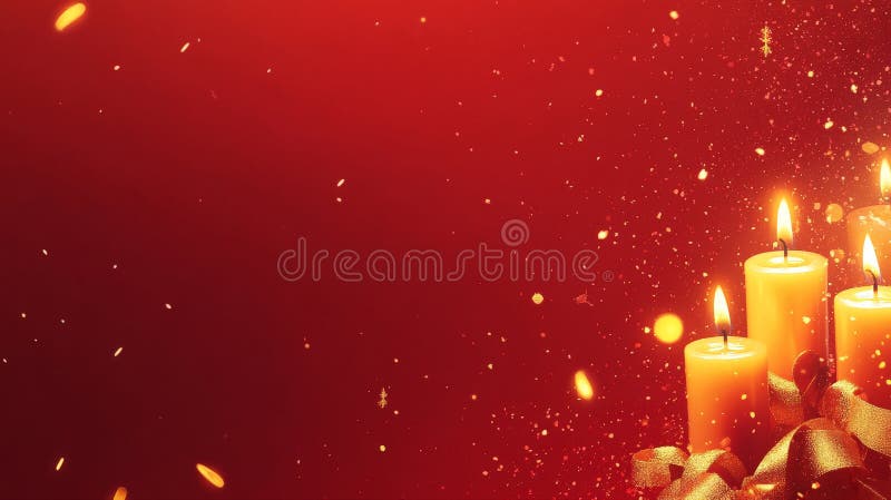 Warm Candlelight Glow on Red Background with Golden Sparkles Stock ...