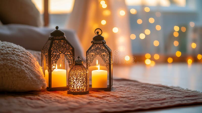 Cozy Evening Ambiance with Glowing Lanterns Stock Photo - Image of soft ...