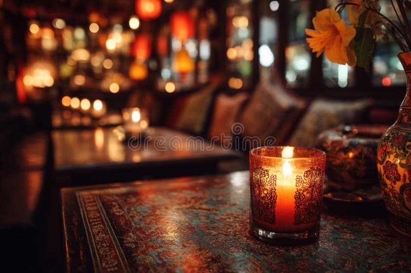 Warm Candlelight on Ornate Table in Cozy Interior Stock Illustration ...