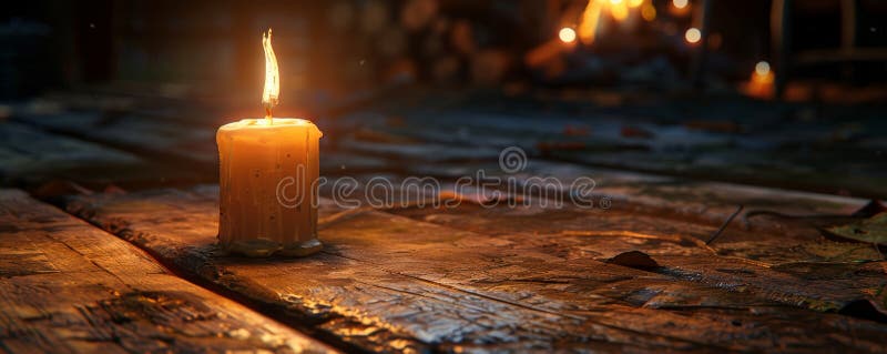 Warm Candlelight on Rustic Wooden Table in Cozy Evening Setting with ...