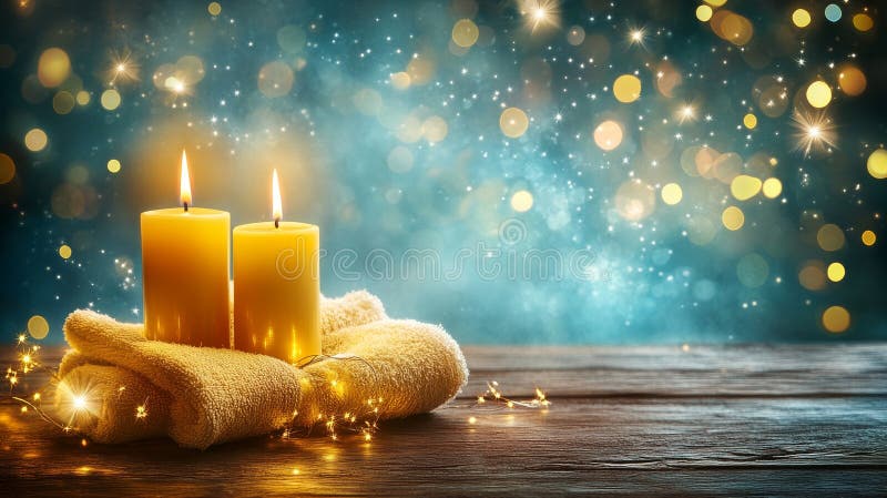 Warm Candles on a Wooden Surface Create a Cozy Ambiance with Gentle ...