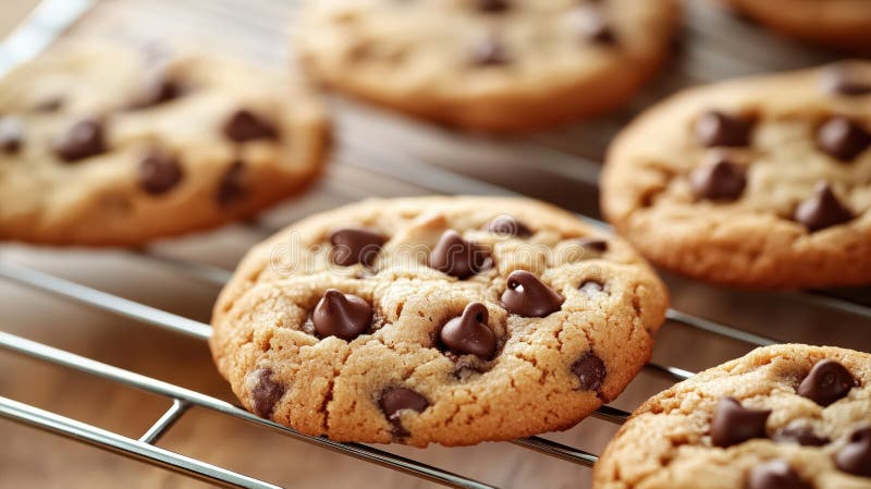 Warm Chocolate Chip Cookies Cooling on a Wire Rack Stock Photo - Image ...