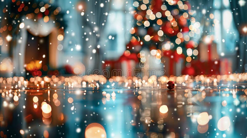 Warm Christmas Interior - Glowing Tree and Fireplace Decor Stock Image ...