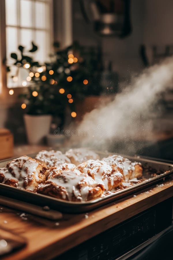 Warm Cinnamon Rolls with Creamy Icing, Perfectly Baked in a Rustic ...