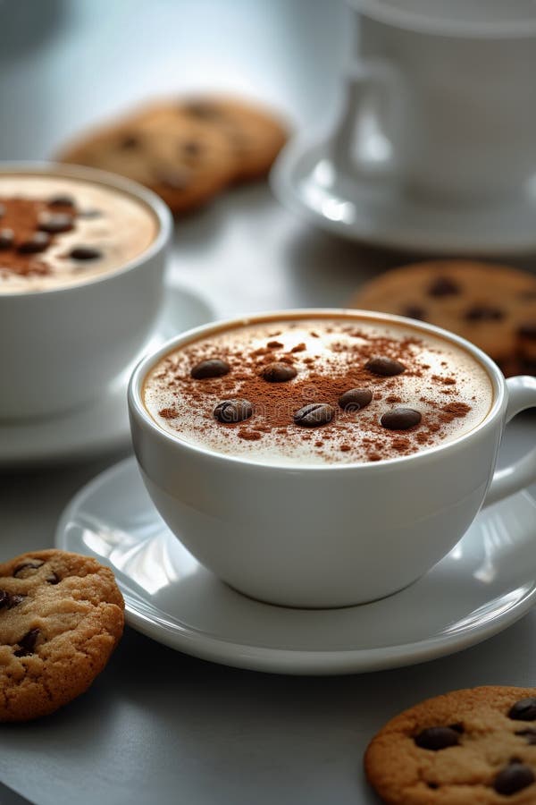 Warm Cocoa and Chocolate Chip Cookies Set on a Rustic Table Stock Image ...