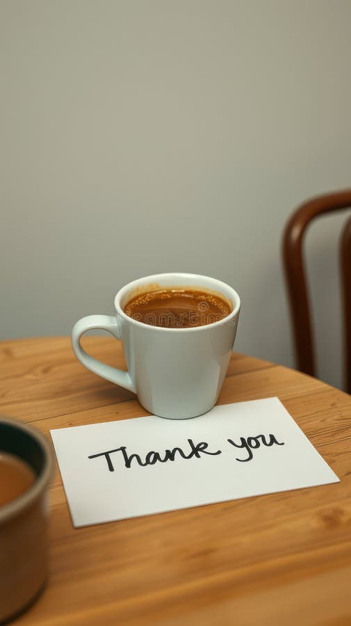 Warm Coffee and a Handwritten Note Express Gratitude on a Wooden Table ...