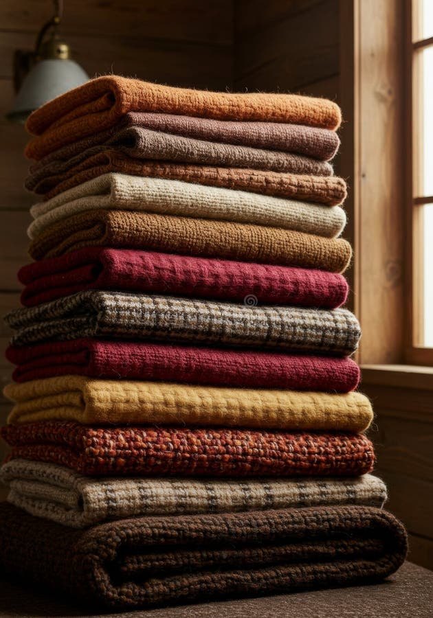 Warm Colored Fabric Stack Near Window Stock Illustration - Illustration ...