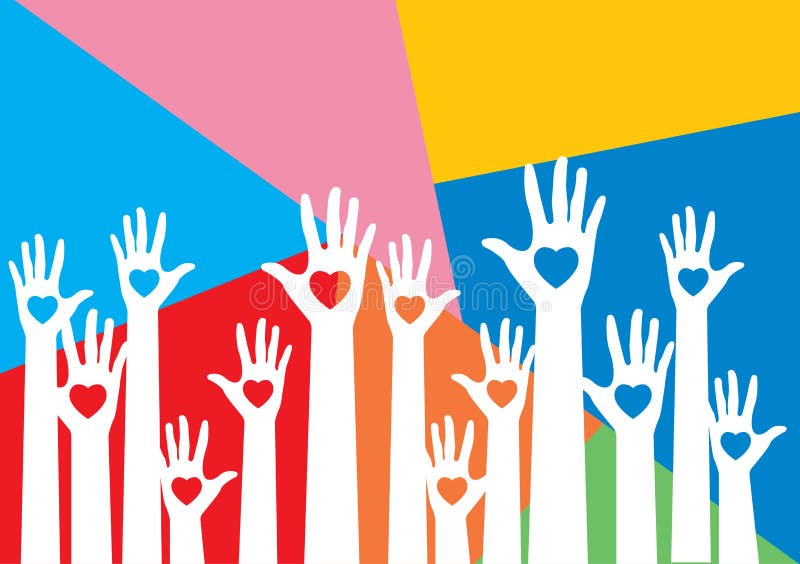 Warm Colorful Caring Up Hands Hearts Vector Stock Vector - Illustration ...