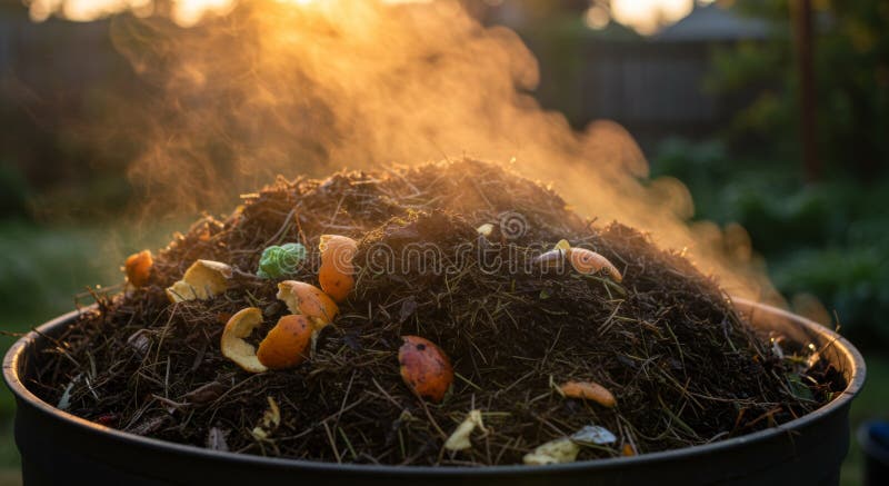 Warm Compost Pile Steaming at Sunset Stock Illustration - Illustration ...