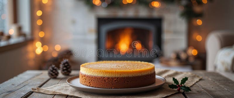 Warm Cozy Cake Dessert by Fireplace Winter Treat Stock Photo - Image of ...