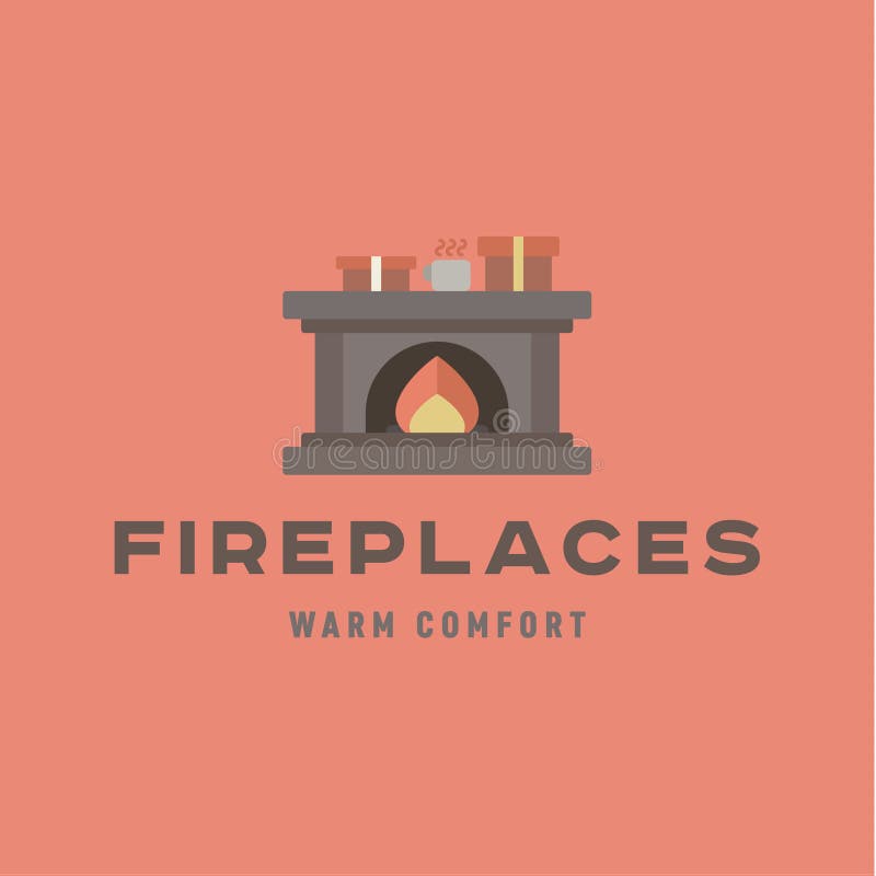 Warm and Cozy Fireplace Illustration of Flat Design Logo Stock Vector ...