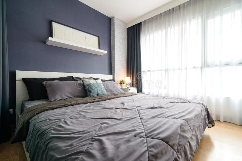 Warm and Cozy Interior of Bedding Room Space with Bed, Mock Up Poster ...