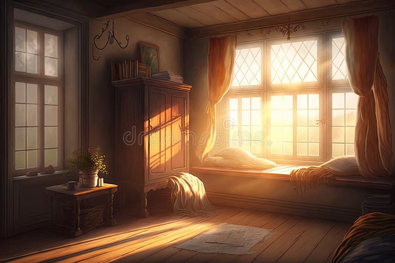 A Warm and Cozy Room, with Sun Rays Shining through the Window ...