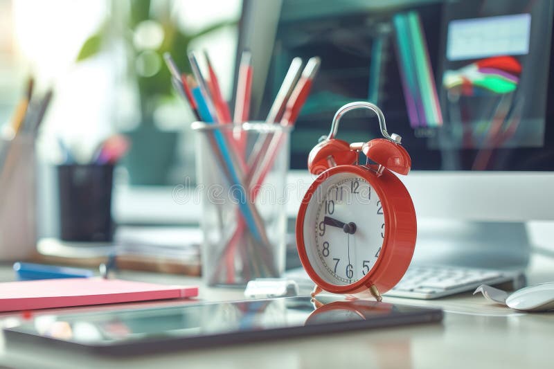 Digital Timer on Work Desk stock illustration. Illustration of time ...